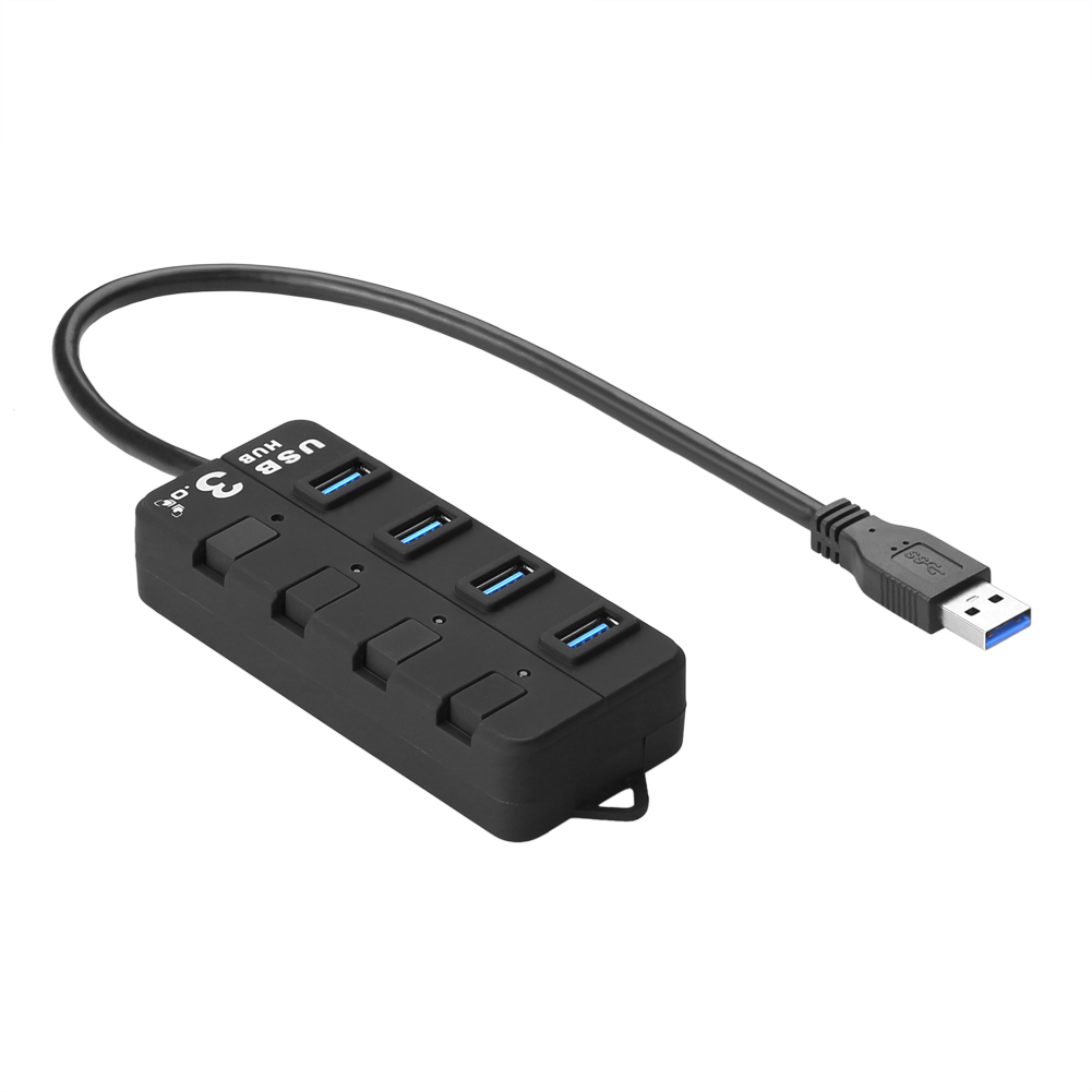 4 Port USB Hub einzeln schaltbar USB 3.0 High Speed Verteiler mit Schalter