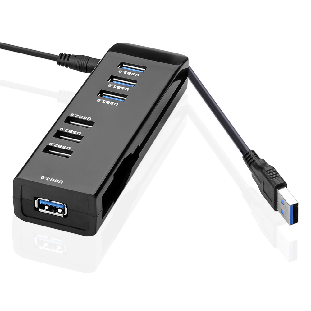 USB 2.0 USB 3.0 4+3 7 Port Hub Add 7 extra Usb Ports to your Pc Mac ...